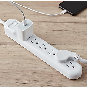 Power Strip 6 Outlet Surge Protector 2-Pack White with Power Cord by Onn
