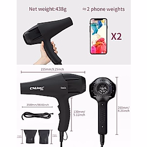 CHJPRO Professional Ionic Salon Hair Dryer, Professional 2100W Blow Dryer, Powerful Ceramic Tourmaline Quick Drying Lightweight Travel Hairdryers for Normal & Curly Hair, Includes 2 Concentrator