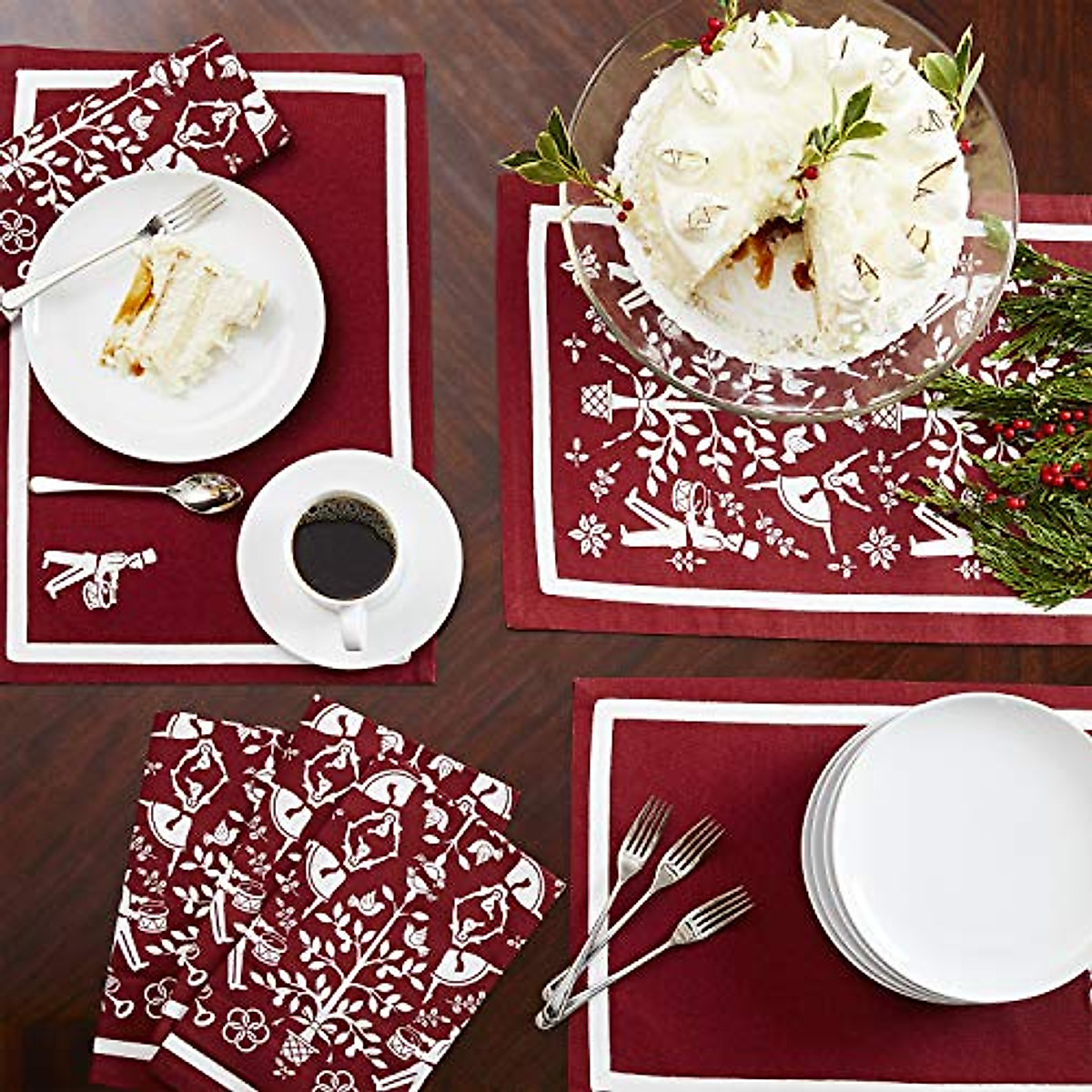 SKL Home Vern Yip Christmas Carol Napkin Set, Red 4 Piece