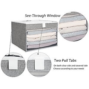 StorageWorks Closet Storage Bins with Clear Window 3 pack, 32L Storage Bins with Lids, Decorative Storage Boxes with Lids and Soft Rope Handles 3 pack