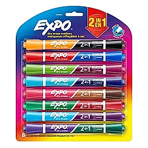 EXPO Dry Erase 2-in-1 Markers, Chisel Tip, Assorted, 8 Count