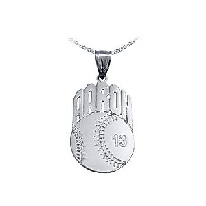 Baseball Sport Charm - Personalized Baseball - Baseball Name and Number - Sterling Silver - Made in USA