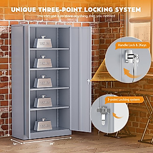 Greenvelly Metal Storage Cabinet, 72" Locking Tool Steel Garage Cabinet with Doors and Adjustable Shelves, Utility Metal Filing Cabinet with Lock for Home Office, Garage, School, Kitchen Dark Gray