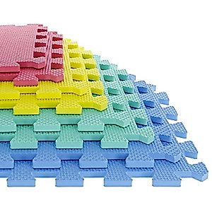Interlocking Floor Mats - 8-Piece Nontoxic Exercise Mat or Play Mat for Toddlers, Babies or Kids - Foam Padding for Home Gym by Stalwart (Multicolor)