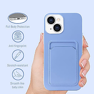MZELQ Compatible with iPhone 13 (6.1 inch) Case, Card Holder Camera Protection Cover for iPhone 13 + Screen Protector, Card Slot Designed for iPhone 13 Phone Case -Purple