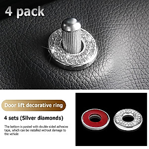 4PCS Bling Inner Car Door Lock Cover Stickers, Rhinestones Pull Rod Bolt Decorations, Crystal Auto Decals for Women Girls, Sparkly Car Door Lock Pin Caps for C Class C200L GLC260 C260L