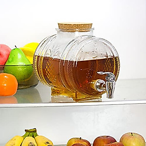 Kcgani 2.7L/0.7Gallon Glass Beverage Dispenser with Leak-proof Spigot, Drink Dispenser Barrel with Sturdy Bamboo Stand, Cold Drink Kettle Container for Fridge, Iced Tea, Lemonade, Bar, Party