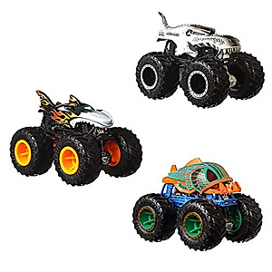 Hot Wheels Monster Trucks Creature 3-Pack, 1:64 Scale Toy Trucks: Shark Wreak, Piran-Ahh & Mega-Wrex