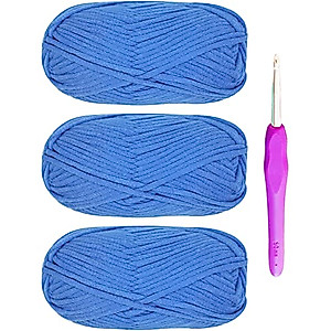 3PCS 150g Beginners Blue Yarn for Crocheting and Knitting,260 Yards Cotton Nylon Blend Yarn for Hand DIY Bag Basket Dolls and Cushion