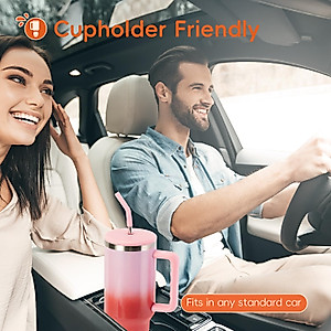 VUSIGN 40 oz Tumbler with Handle and Straw Lid, Stainless Steel Vacuum Insulated Tumbler Travel Mug Water Bottle Cup for Water Iced Tea Coffee Smoothie Car, Flamingo