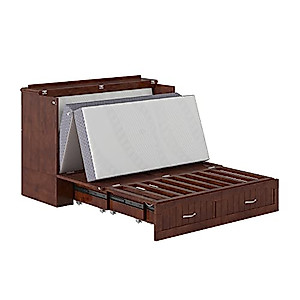 AFI Southampton Full Murphy Bed Chest with Mattress, Storage, and Built-in Charger in Walnut