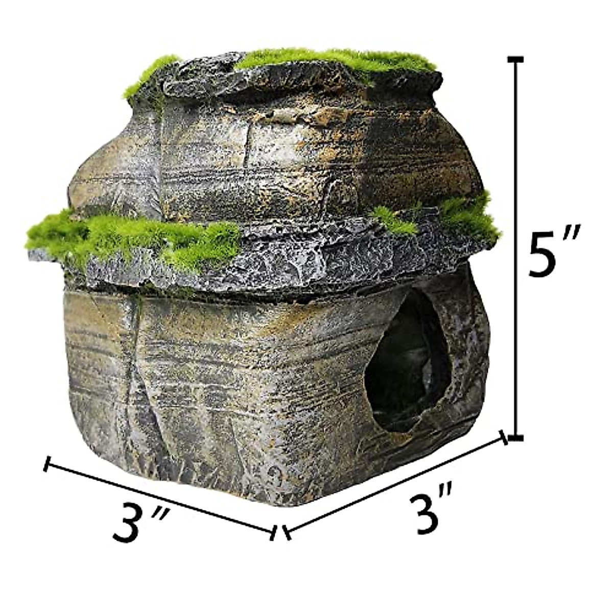 PINVNBY Aquarium Rock Cave, Hollow Fish Tank Ornament, Betta Hiding Hut Resin Mountain Landscape with Moss for Shrimps Guppies Cichlids Playing Resting