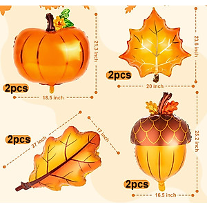 Wecepar Fall Thanksgiving Balloons 12 Inch Orange Gold Confetti Balloons with Turkey Squirrel Maple Leaves Pumpkin Foil Balloons for Fall Thanksgiving Pumpkin Autumn Harvest Party Decorations