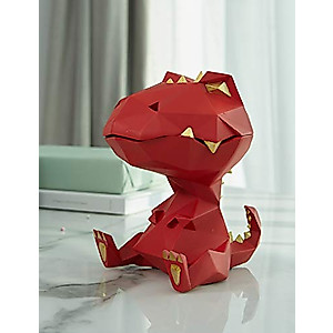 HAUCOZE Candy Dish Cookie Jar Dinosaur Gifts Sculpture Modern Decor Statue Crafts Polyresin Figurine Arts Red 7.1inch