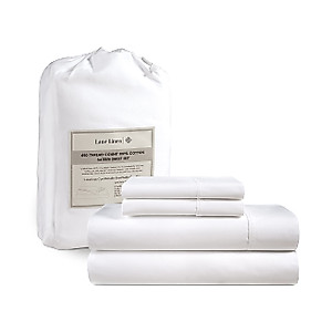 LANE LINEN 450 TC Queen Sheet Set, 100% Cotton Sheets for Queen Size Bed, Cooling Sheets Queen Size, Soft and Breathable Bed Sheets Queen, Deep Pocket Queen Sheets - White Queen sheets