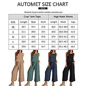AUTOMET Two Piece Outfits for Women Cruise Resort Wear 2023 Summer Vacation Sleeveless Linen Crop Tank Top Casual Matching Lounge Sets Tracksuits Long Pants Dressy Jumpsuits