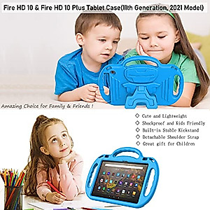 LTROP Kids Case for Fire HD 10 and Fire HD 10 Plus (11th Generation, 2021 Release) 10.1-Inch with Shoulder Strap, Light Weight Shockproof Kid-Proof Handle Stand Cover Case for Fire HD 10 2021, Blue