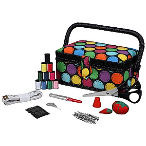 SINGER Polka Dot Small Sewing Basket with Sewing Kit Accessories