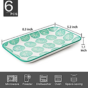 KitchenTour Rectangular Serving Platter, 8 inch Ceramic Dinner Plates Serving Trays Set of 6 for Salad, Appetizers, Sushi, Fruit, Microwave and Dishwasher Safe