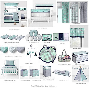 Bacati - 2 Pack NOAH Tribal Boys 100% Cotton Soft Breathable Percale Universal Baby US Standard Crib or Toddler Bed Fitted Sheets (Garland, Mint Navy)