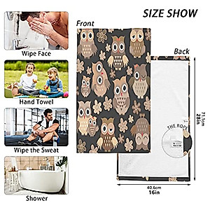 Jucciaco Cute Cartoon Owls Cotton Towels for Bathroom, Soft Absorbent Hand Towel Set of 2 for Kitchen Yoga Gym Decorative, 16x28 inch