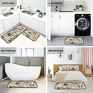 J JOYSAY Coffee Theme Symbol Retro Kitchen Rugs and Mat 2 Pieces Set Cushioned Anti Fatigue Kitchen Mat Non Slip Comfort Standing Mat Washable Farmhouse Decor for Kitchen Floor Home Office Laundry