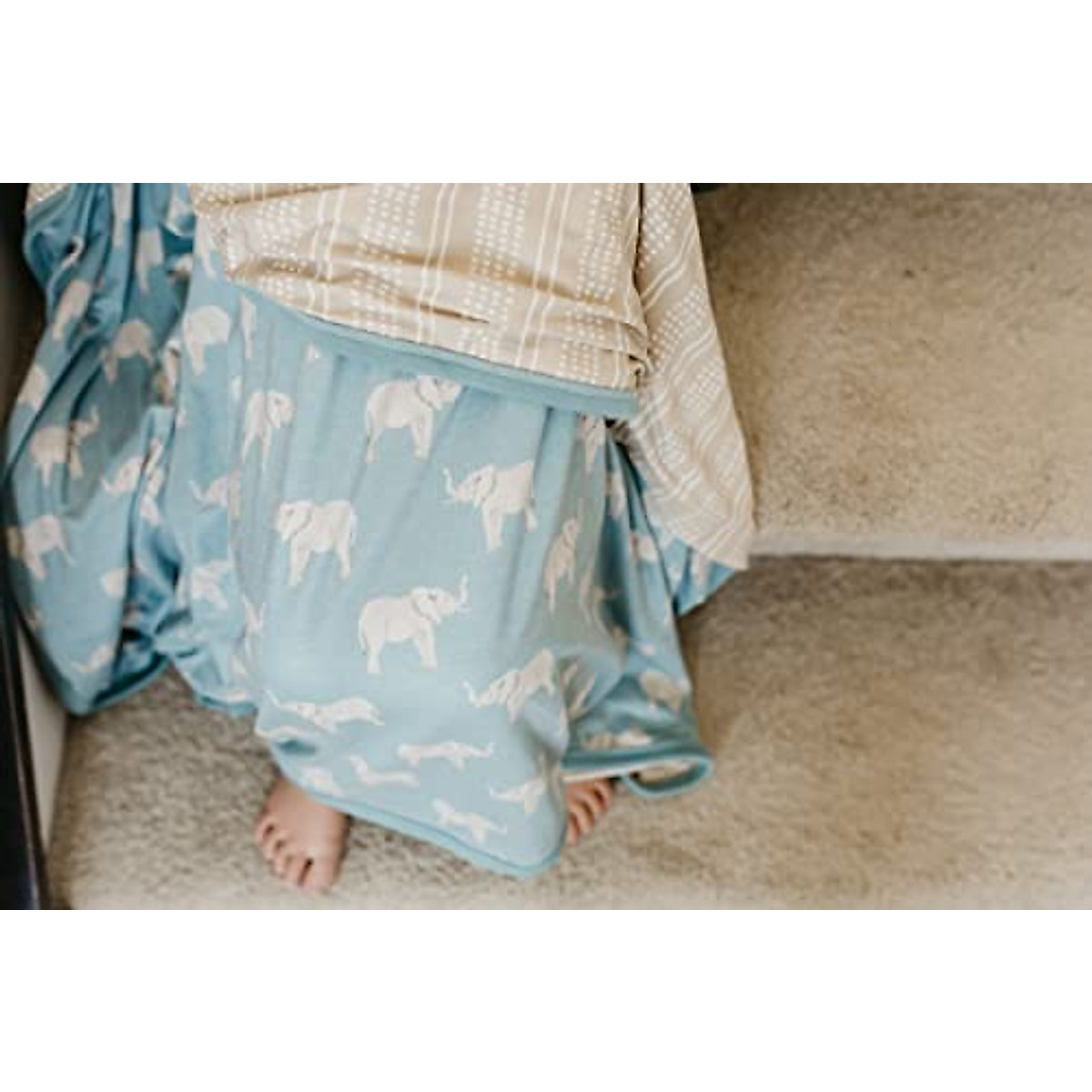 Large Premium Knit Baby 3 Layer Stretchy Quilt Blanket Peanut by Copper Pearl