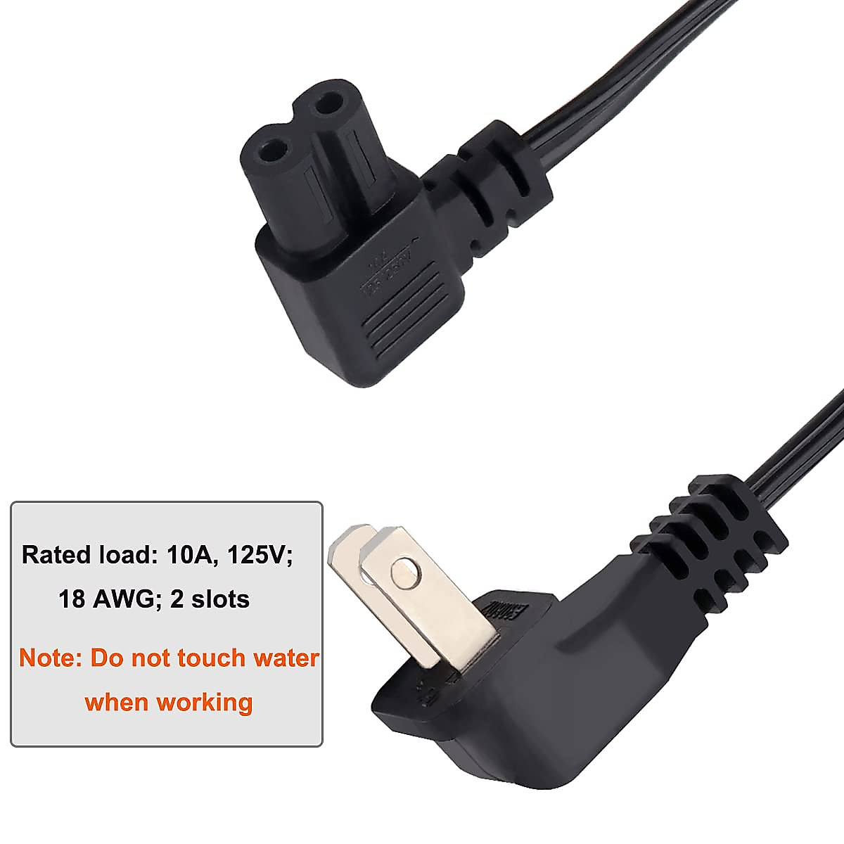 Taiss TV Power Cord, 10ft (3m), 90° Angle 2-pin to L-Shaped Power Cord Replacement, Suitable for AC Power Cords Such As 18AWG LED TVs