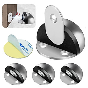 KOLAKO Magnetic Door Stops, 4 Pack Door Stoppers for Bottom of Door, Brushed Stainless Adhesive Floor Wall Mount Magnet Doorstops Dome Door Holders No Drill Magnetic Door Stoppers, Silver