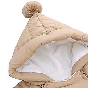 Bebone Newborn Baby Hooded Winter Puffer Snowsuit with Shoes and Gloves (9-12 Months, Brown-1)