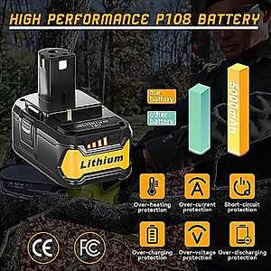 FERRYBOAT P108 Replacement for Ryobi 18V Battery Lithium ion ONE + Real Capacity 5.0 Ah Batteries P102 P103 P104 P105 P107 P109,4-Pack