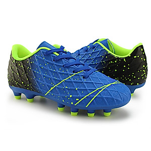 Tobfis Kids Outdoor Firm Ground Soccer Cleats for Training and Competition, Blue PU, 13 M US