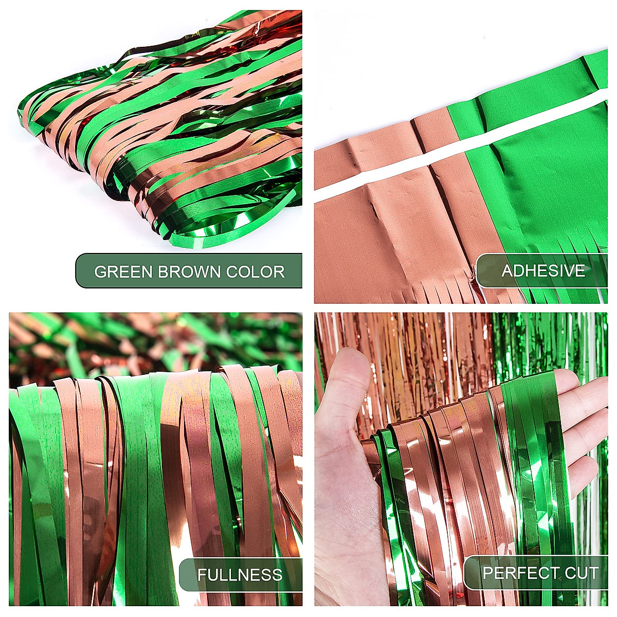 LOLStar 3 Pack Superbowl Photo Booth Prop, Football Party Decorations, 3.3x6.6 ft Dark Green and Brown Foil Fringe Curtain Photo Backdrop for Super Bowl Sunday Party, Football Themed Party Decoration