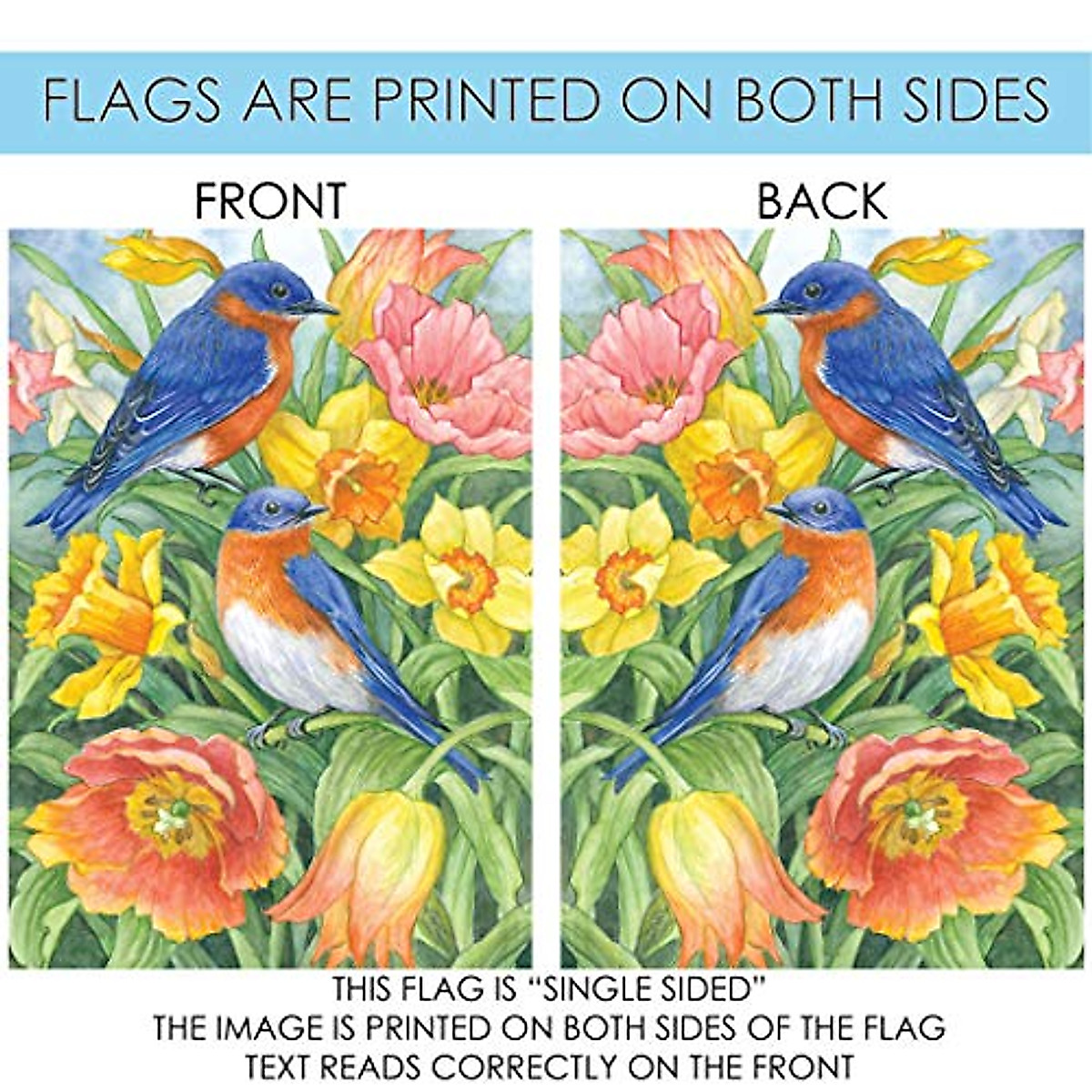 Toland Home Garden 119968 Eastern Bluebirds Spring Flag 12x18 Inch Double Sided Spring Garden Flag for Outdoor House Bird Flag Yard Decoration