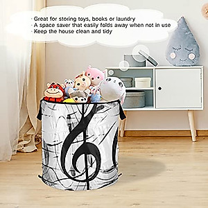 Music Note Lines Pop Up Laundry Hamper With Zipper Lid Foldable Laundry Basket With Handles Collapsible Storage Basket Clothes Organizer for Bedroom Study Room