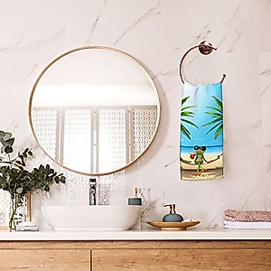 VunKo Summer Green Frog Kitchen Microfiber Hair Hand Dish Towel Home Soft Highly Absorbent Decorative Dishcloth for Bathroom Beach Hotel Gym Spa Yoga 16 x 28 in