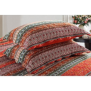 NEWLAKE Striped Classical Cotton 3-Piece Patchwork Bedspread Quilt Sets, Queen Size