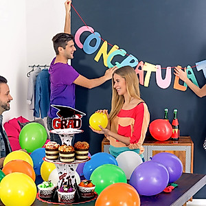 Nuenen 2 Pieces Graduation Cupcake Stand 3 Tier Black Graduation Cupcake Holder 2024 Congrats Grad Cupcake Holder Dessert Tower for Graduation Party Decorations Supplies Favors (Red)