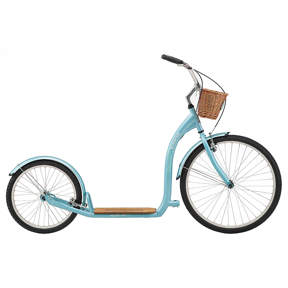Schwinn Shuffle Deluxe Adult Scooter, 26-Inch Front Wheel, 20-Inch Rear Wheel, Alloy Linear Pull Brakes, Steel Frame, Teal