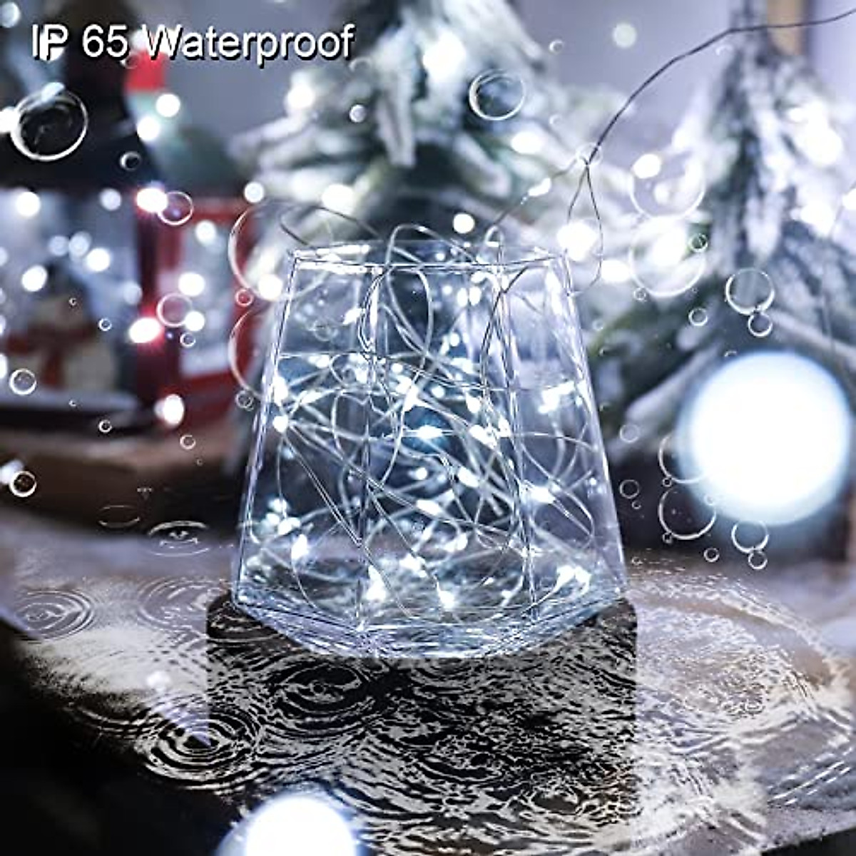 Solar Christmas String Lights Cool White Outdoor Waterproof 100 LED（2 Pack） 8 Modes Copper String Lights Fairy Lights for Valentine's Day Garden, Patio, Fence, Balcony, Outdoors(cool white 2pcs）