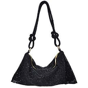 Baonmy Rhinestone Purse Silver Purse Women Evening Bag Sparkly Purse for Party Club Wedding Silver Hobo Purses for Women(Black)