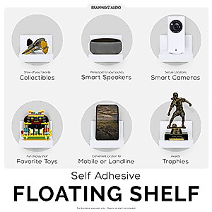 BRAINWAVZ Screwless 4" Universal Shelf for Cloud Security Camera, Baby Monitor, Small Speakers, Electronics & More, No Tools, VHB Tape Strong Adheasive, Easy to Install (White)