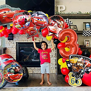 Cars Birthday Party Supplies - 9pcs Cars Lightning McQueen Foil Balloons for Kids 3rd Birthday Party Decorations (3rd)