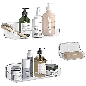 TZAMLI Shower Caddy with Soap Dish, Adhesive Shower Organizer Plastic Shower Shelf Wall Mounted Shower Rack for Bathroom Storage (Clear, 3 Pack)