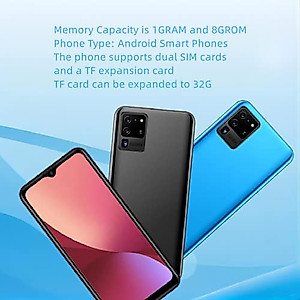 aderroo 6.52in Screen,H314 Unlocked Cell Phone，1G RAM, 8G ROM，Supports 3GWCDMA : 850/2100MHZ SIM Card Frequency Band，Front and Rear Camera ，Android Smartphone（Blue）