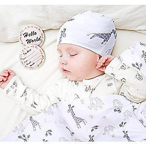 Elstey Newborn Swaddle Receiving Blanket Hat Set for 0-3-6 Months Babies, Soft Nursery Wrap for Infant Boy Girl, Stretchy Swaddling Sleep Sack, Baby Photography Props, Perfect Shower Gift (Giraffe)