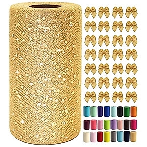 Glitter Tulle Rolls 6 Inch by 50 Yards Sequin Tulle Fabric Ribbon for DIY Tutu Skirt Sewing Bow Wedding Decorations Craft Supplies (Antique Gold)