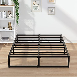 EMODA 12 Inch California King Bed Frames Heavy Duty Metal Cal King Platform with Steel Slats Support, No Box Spring Needed, Noise Free, Black