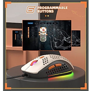 LexonElec T60PRO 60% Mechanical Keyboard and Mouse Combo+Coiled USB C Cable, Compact RGB LED Backlit Keyboard, Clicky Blue Switch, 6400 DPI Programmable RGB Mouse for PC Mac Gamer(Gray&Orange)
