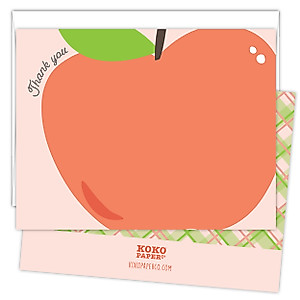 Koko Paper Co Apple-Themed Thank You Cards for Teacher Appreciation, Autumn Celebrations, and More! 25 Flat Cards + 25 Bright White Envelopes. Made in the U.S.A.